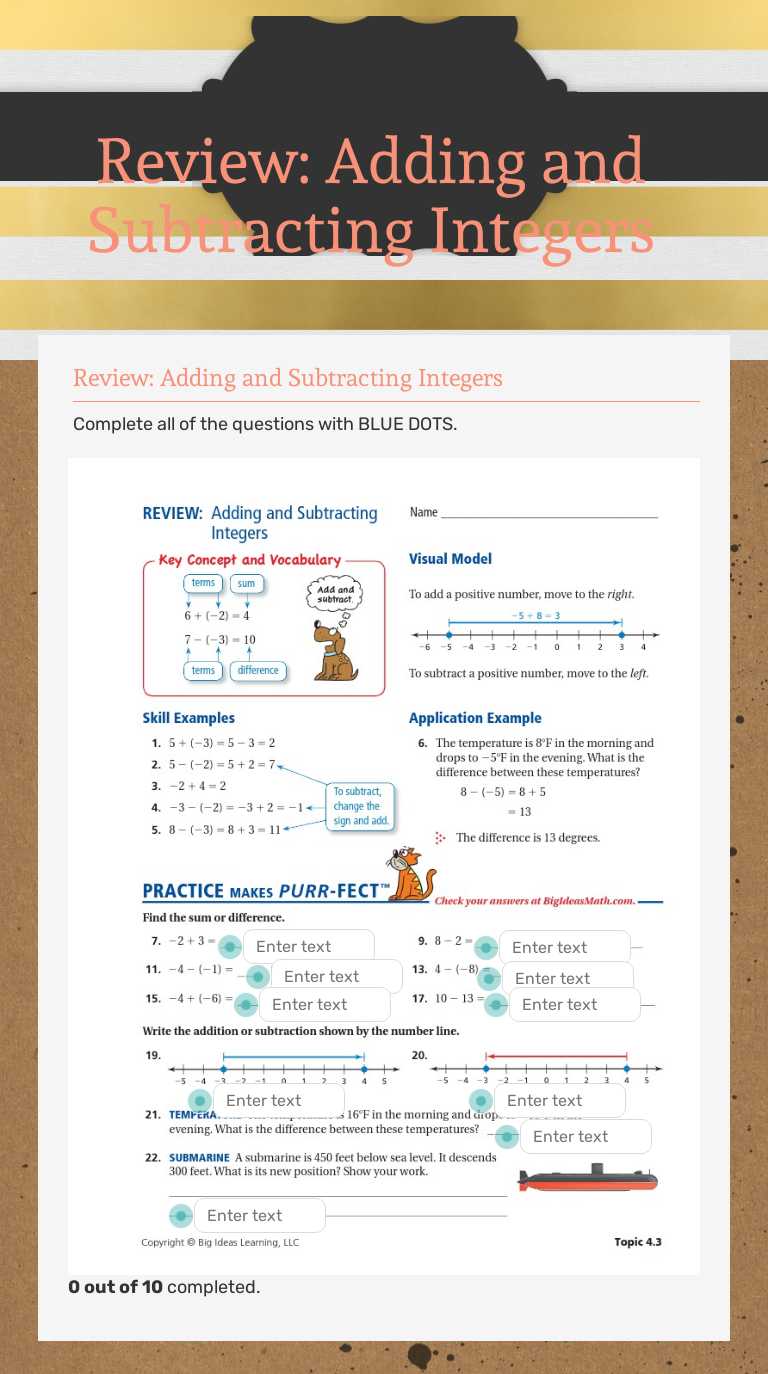Review: Adding and Subtracting Integers by Susanne Pegram | Interactive ...