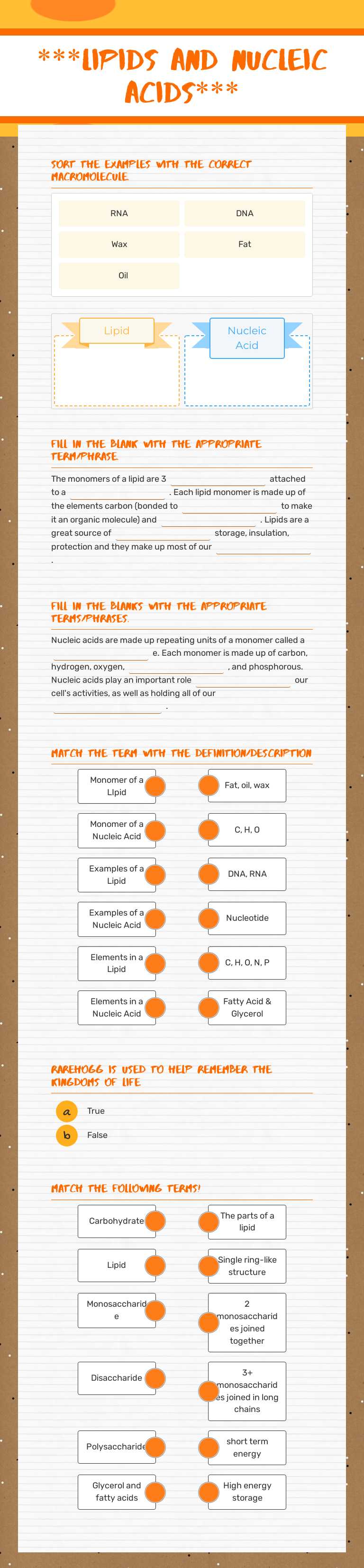 ***Lipids and Nucleic Acids*** by Mr. Osborn | Interactive Worksheet ...