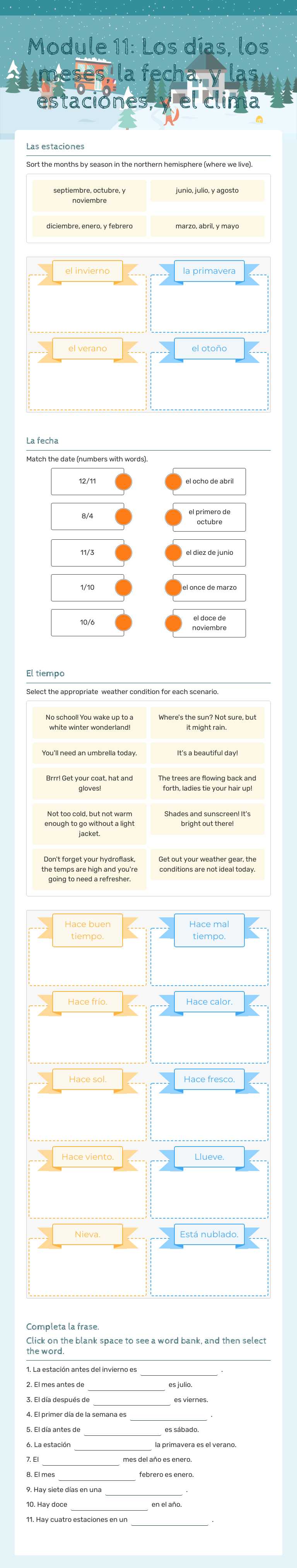 Module 11: Los días, los meses, la fecha, y las estaciones, y el clima ...