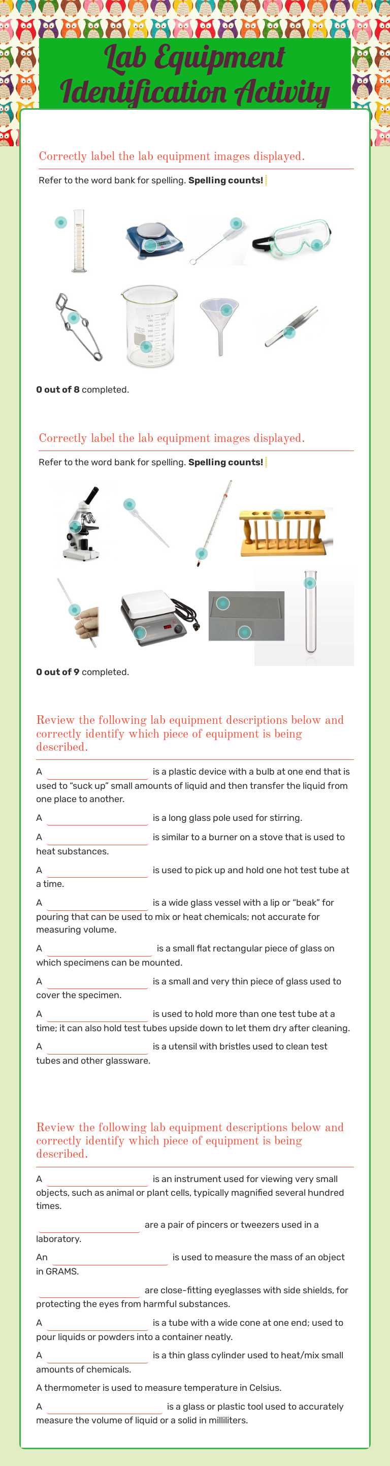 Lab Equipment Identification Activity by Brett Scheiding | Interactive ...
