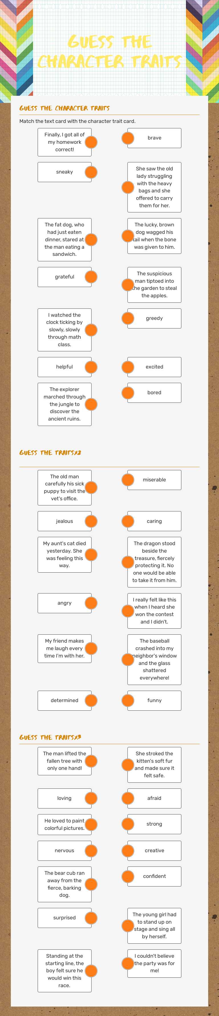Guess the Character Traits by Amy Oshia | Interactive Worksheet | Wizer.me