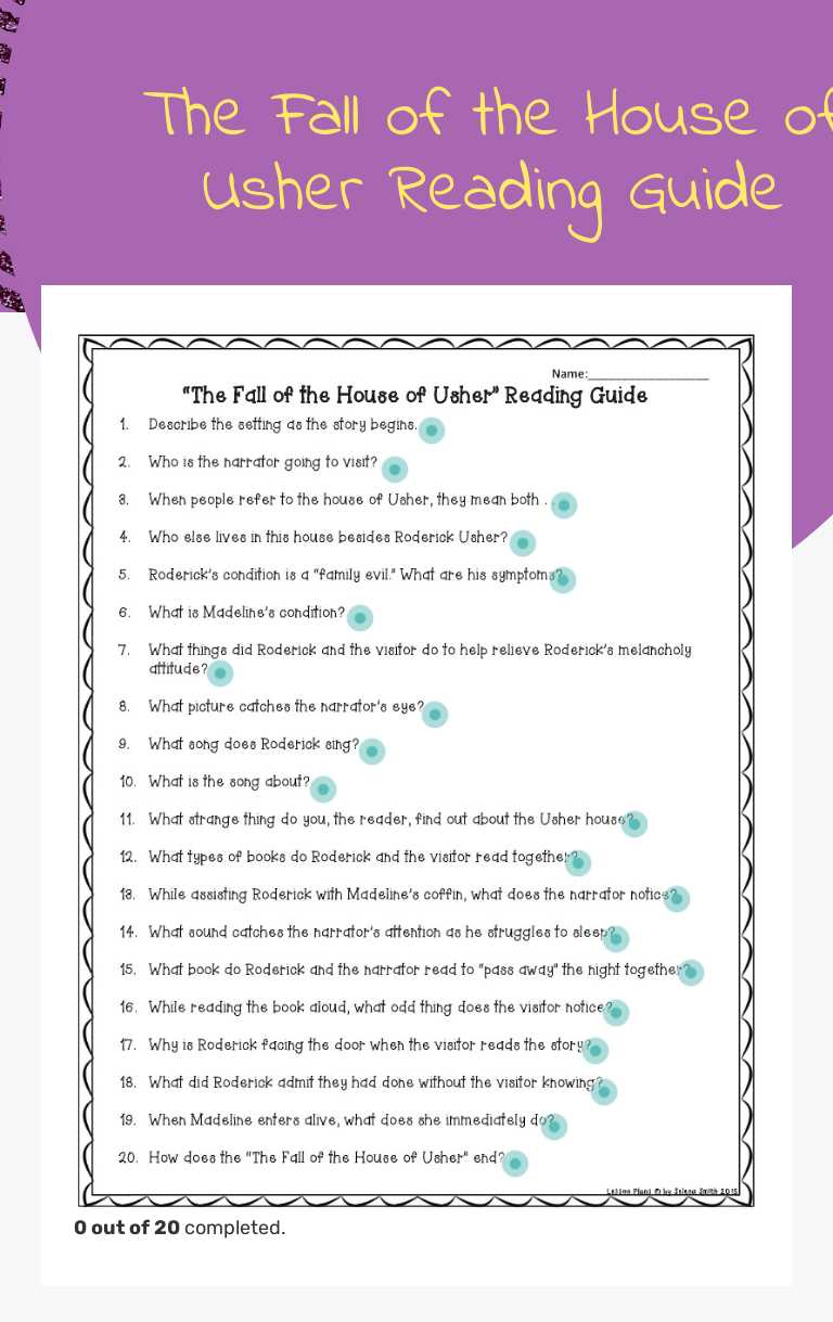 The Fall of the House of Usher Reading Guide by Amber Lolley ...