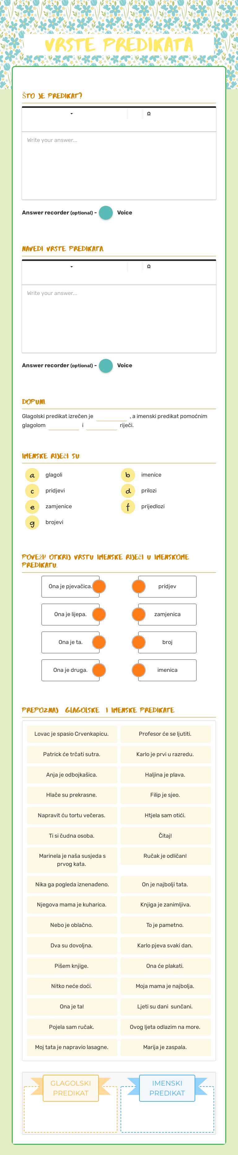 vrste predikata by melita antunovic | Interactive Worksheet | Wizer.me