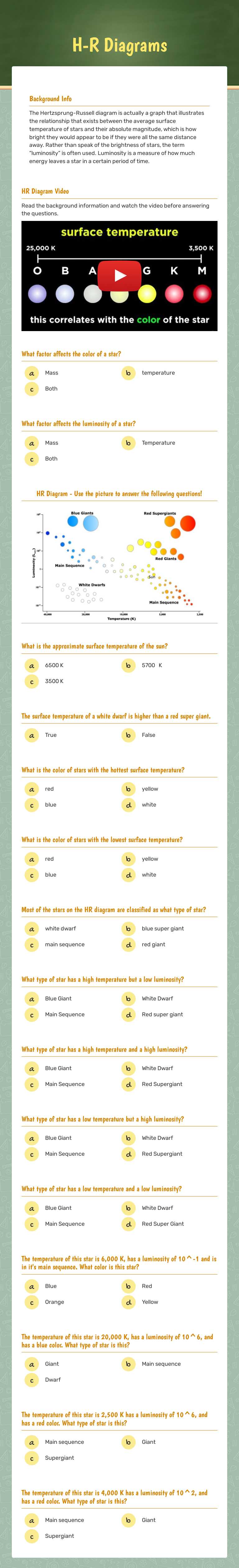 Master the H-R Diagram: Learn star temperature, luminosity, and color ...