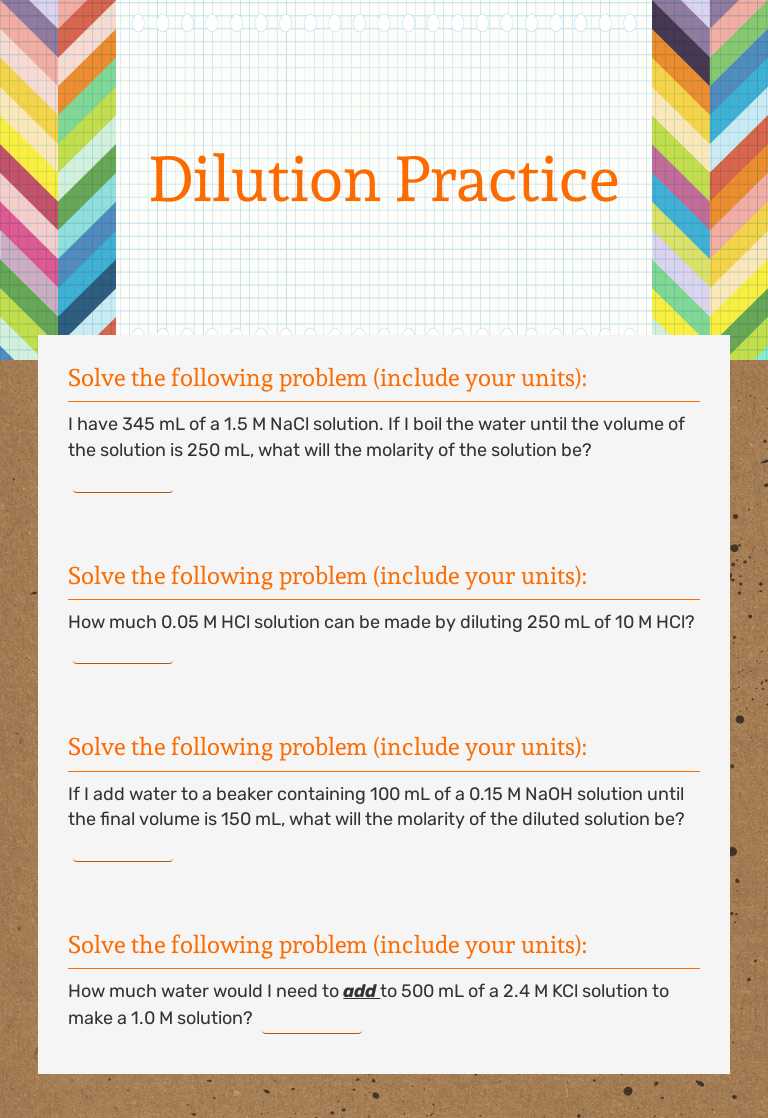 Dilution Practice by KAYLA OLIVAS | Interactive Worksheet | Wizer.me
