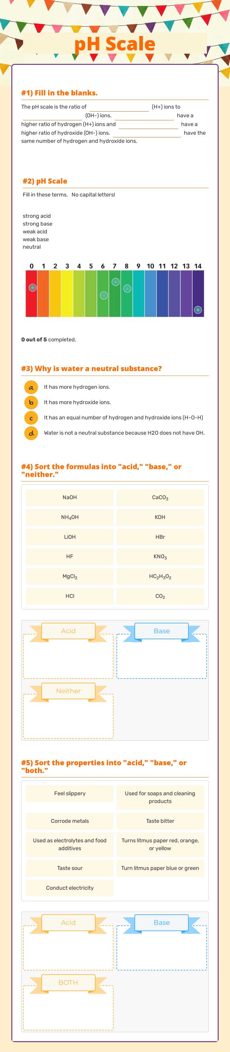 pH Scale by Mark Whalen | Interactive Worksheet | Wizer.me