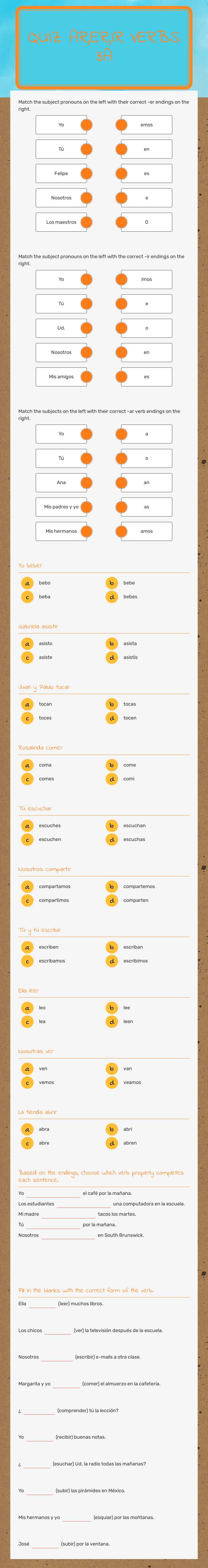 Master Spanish verb conjugation! Practice AR, ER, IR present tense ...