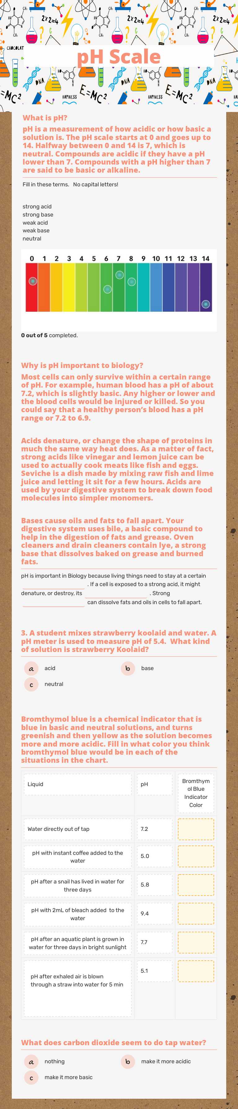 pH Scale by Elizabeth Tyree | Interactive Worksheet | Wizer.me
