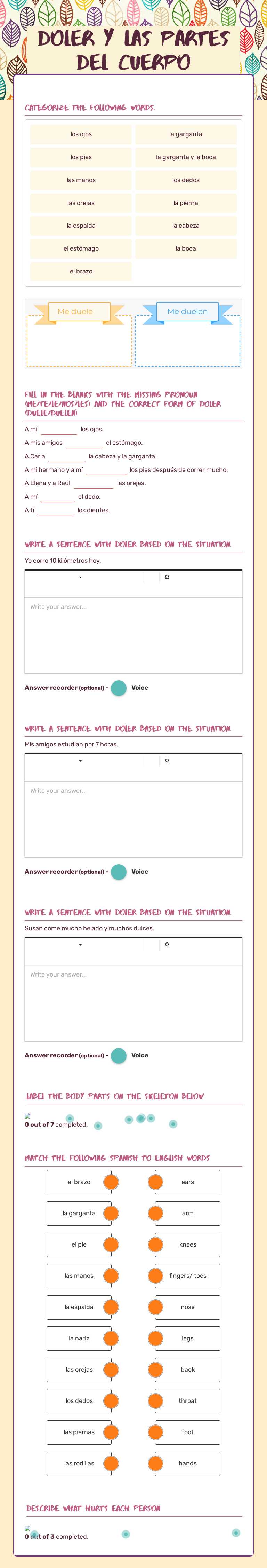 Doler y las partes del cuerpo by Keira Gibson | Interactive Worksheet ...