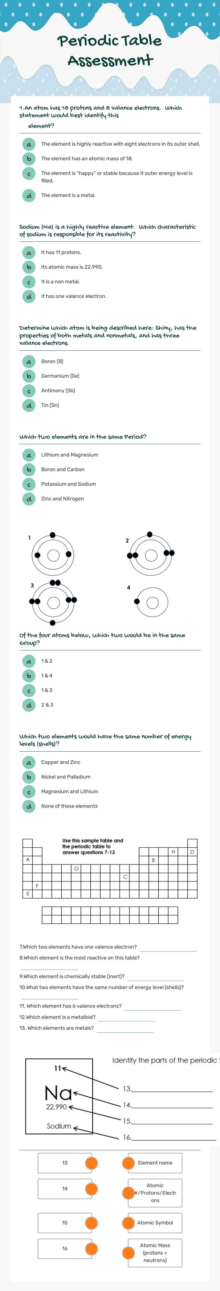 Periodic Table Assessment by Treasa McDaniel | Interactive Worksheet ...