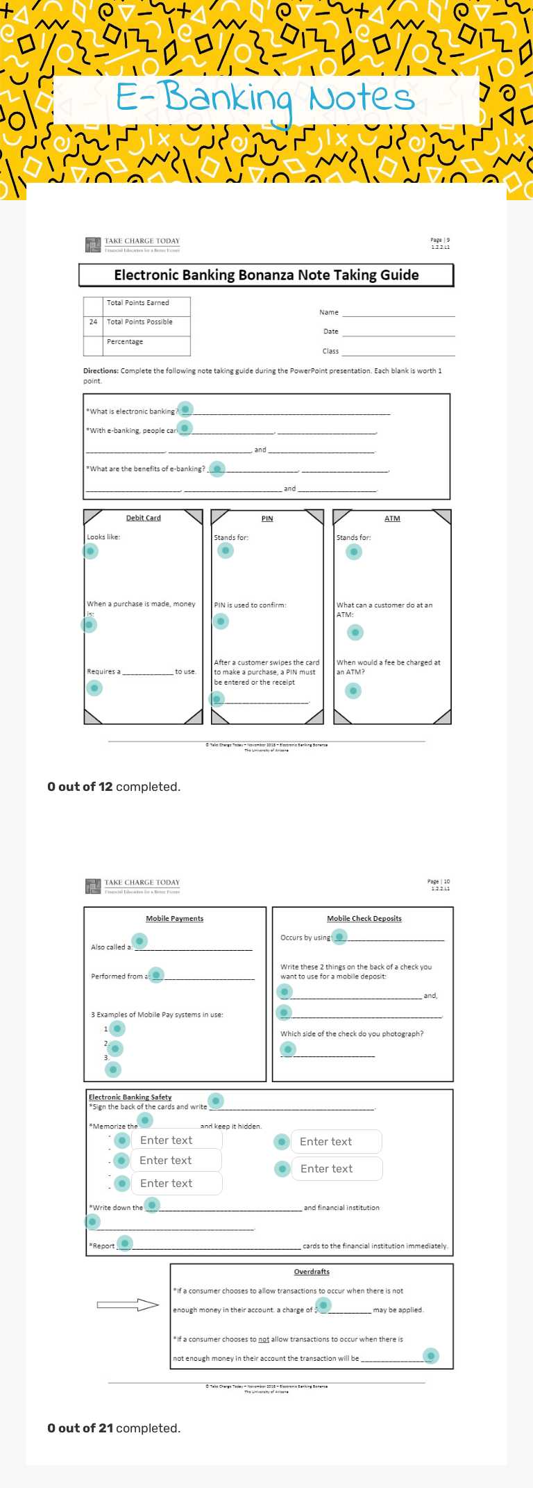 E-Banking Notes by Kristina Green | Interactive Worksheet | Wizer.me