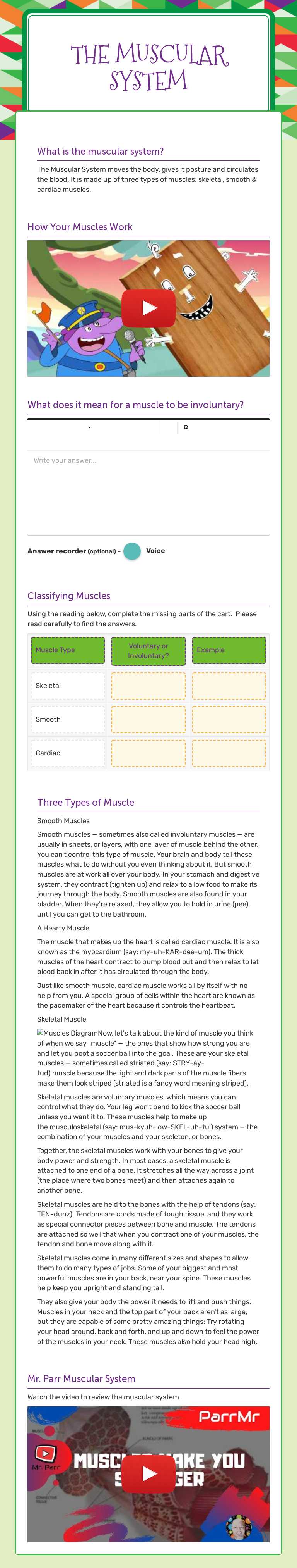 The Muscular System by Maggie Elliott | Interactive Worksheet | Wizer.me