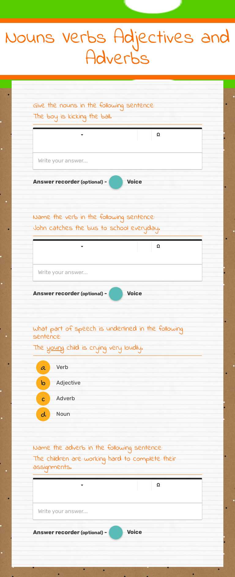 Master nouns, verbs, adjectives, and adverbs! Fun worksheet for ...
