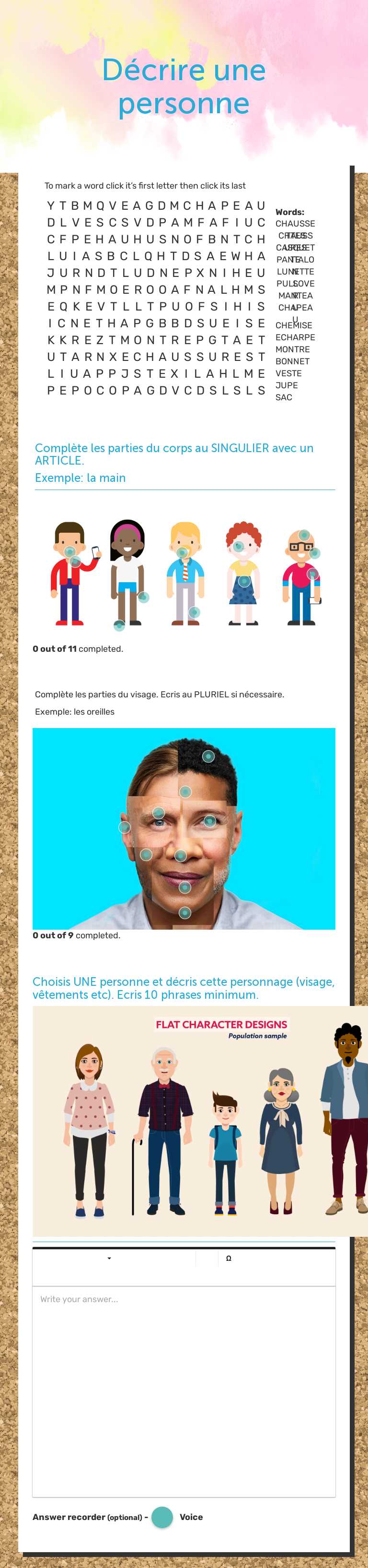 Décrire une personne by Emilie Berger | Interactive Worksheet | Wizer.me