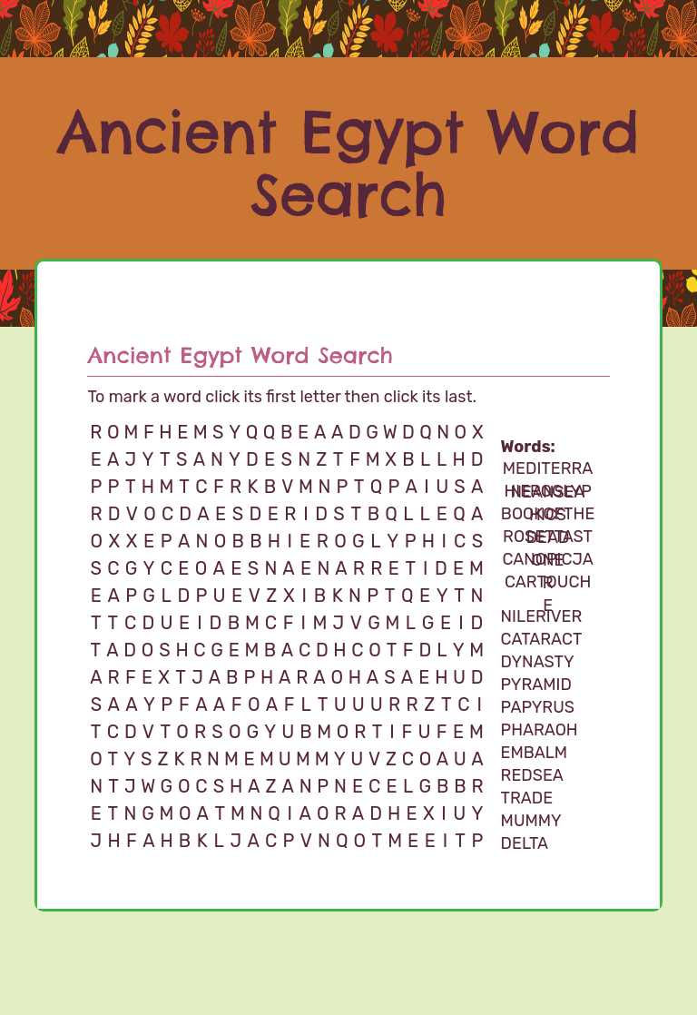 Ancient Egypt Word Search | Interactive Worksheet | Wizer.me