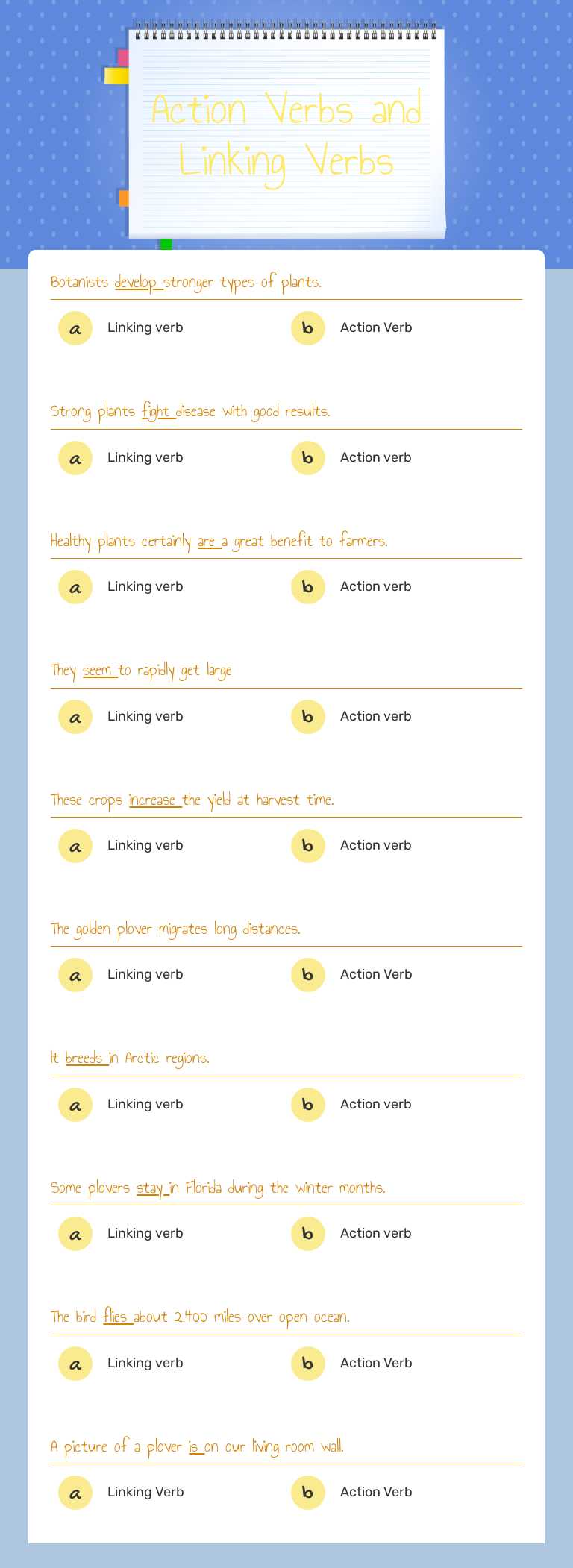 Differentiate action and linking verbs with our easy-to-use worksheet ...