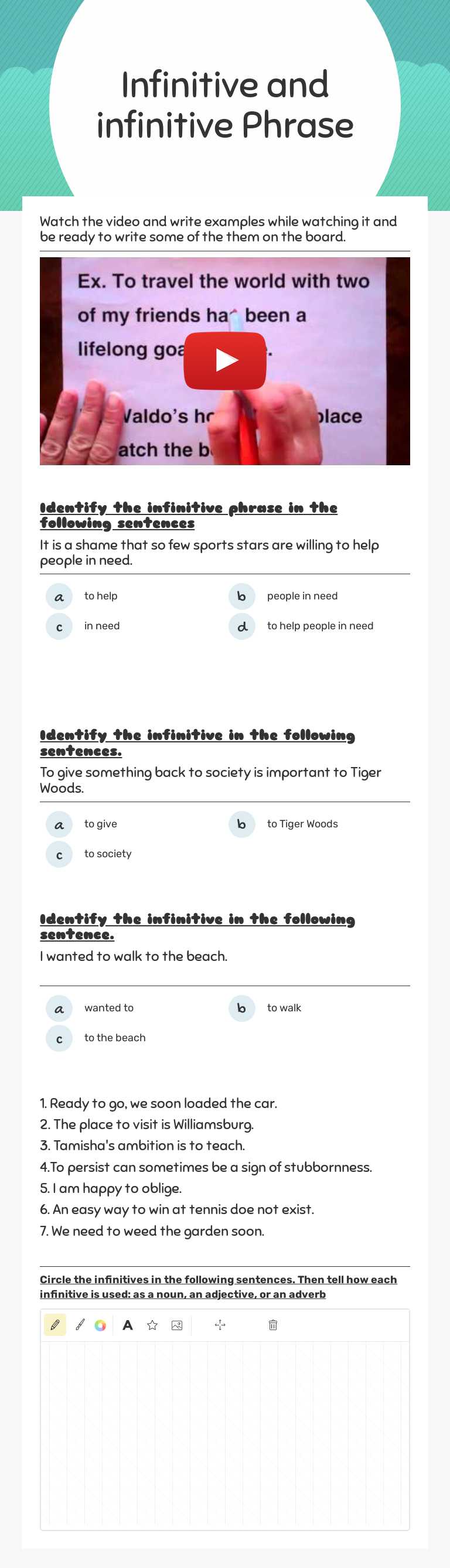 Learn to identify infinitive phrases and their uses! | Infinitive and ...