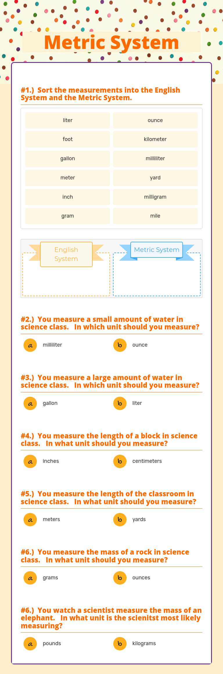 Metric System by Megan Stanley | Interactive Worksheet | Wizer.me
