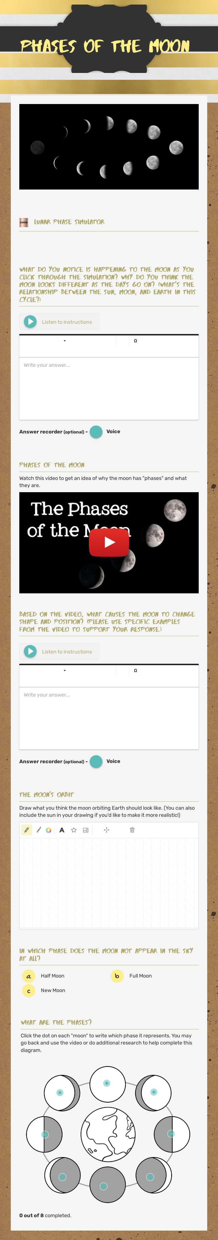 Phases of the Moon by Nabyel Noriega | Interactive Worksheet | Wizer.me