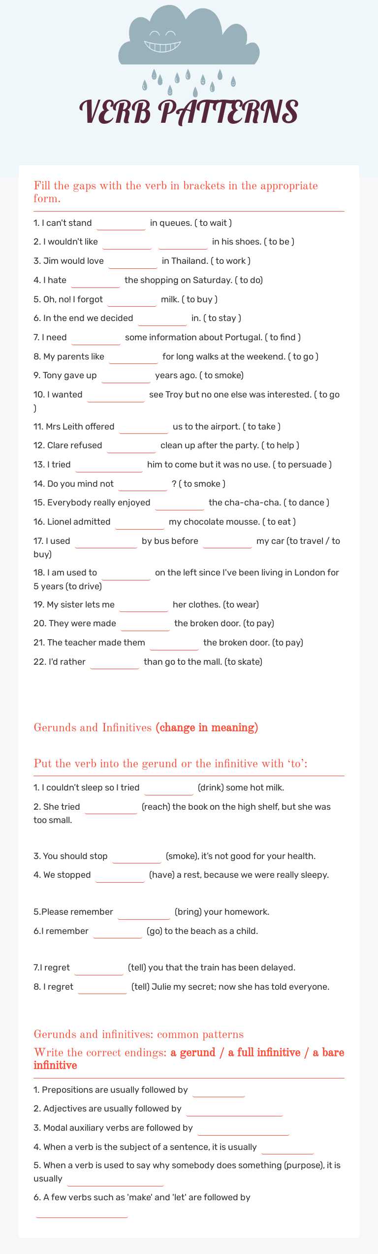 Master verb patterns! Practice gerunds & infinitives with this ...