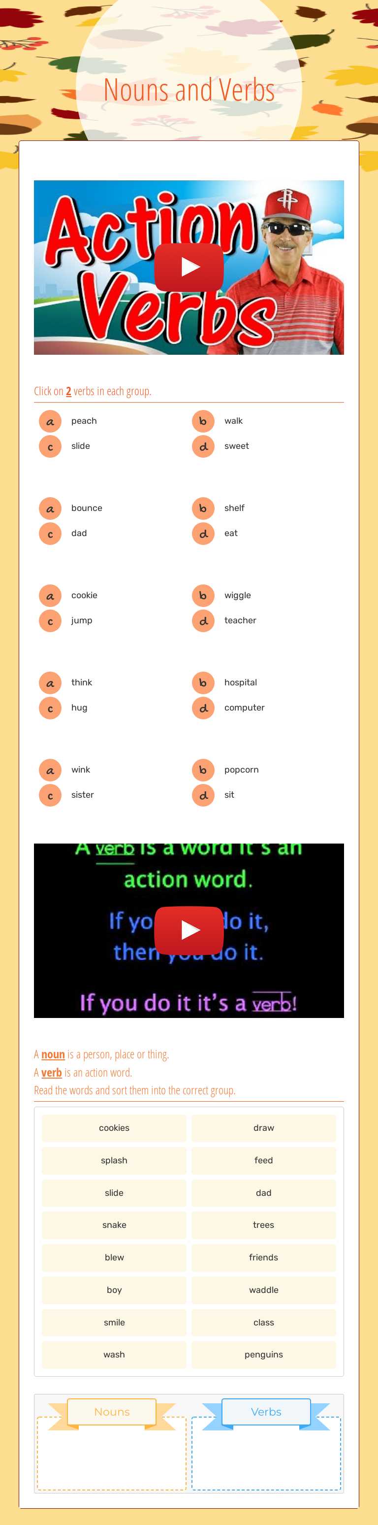 Master nouns and verbs with our fun 4th-grade worksheet! Identify ...