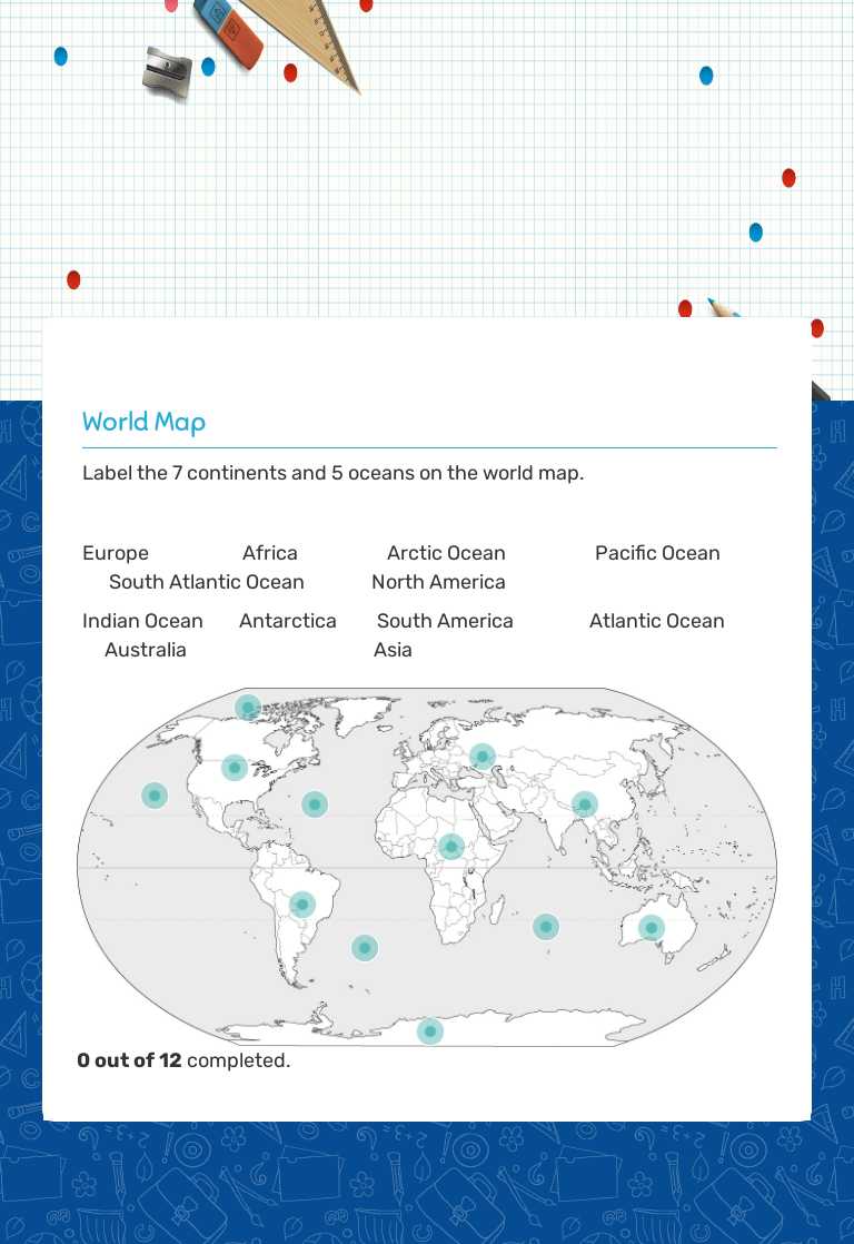 Label the 7 continents and 5 oceans on this world map worksheet! Fun ...