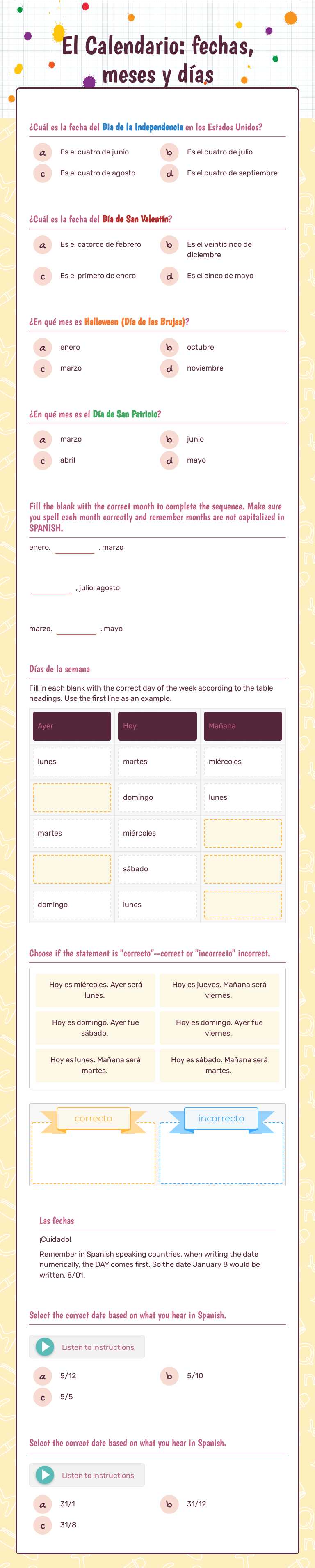 Learn Spanish calendar basics: months, days, and dates! Fun practice ...