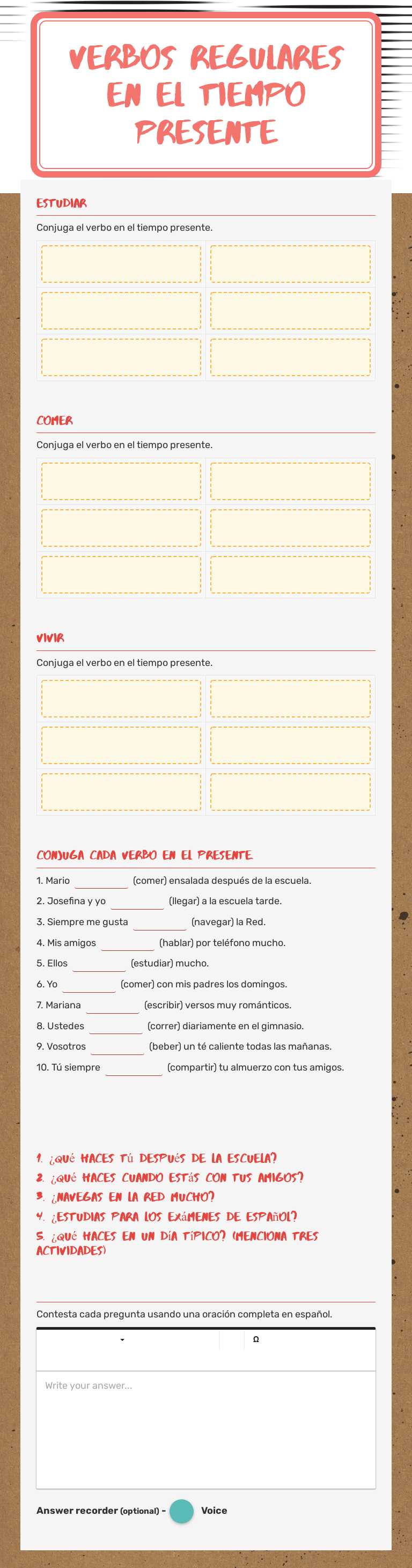 Practica verbos regulares en español presente. ¡Mejora tu gramática y ...
