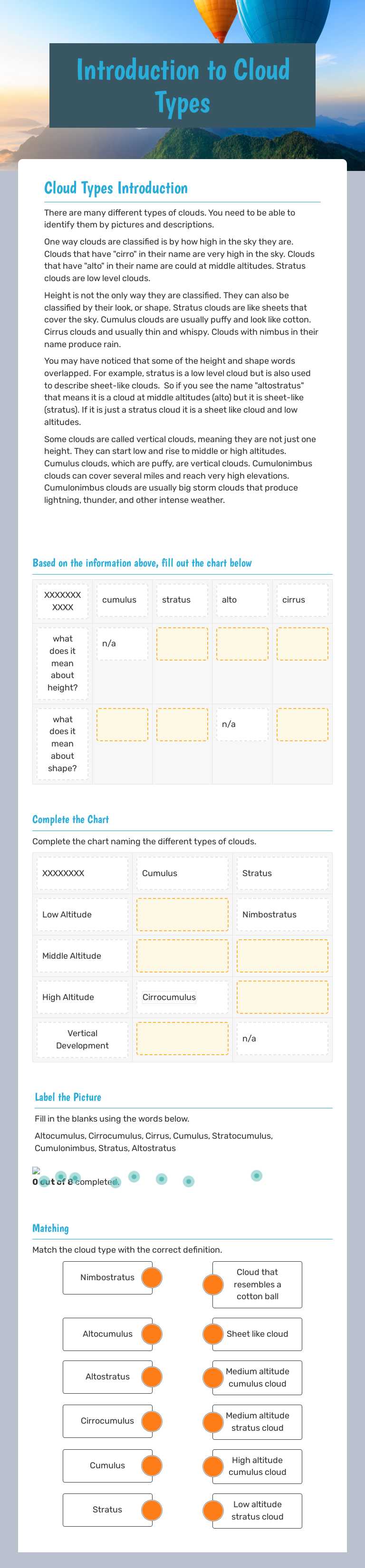 Introduction to Cloud Types by Brandon Dillman | Interactive Worksheet ...