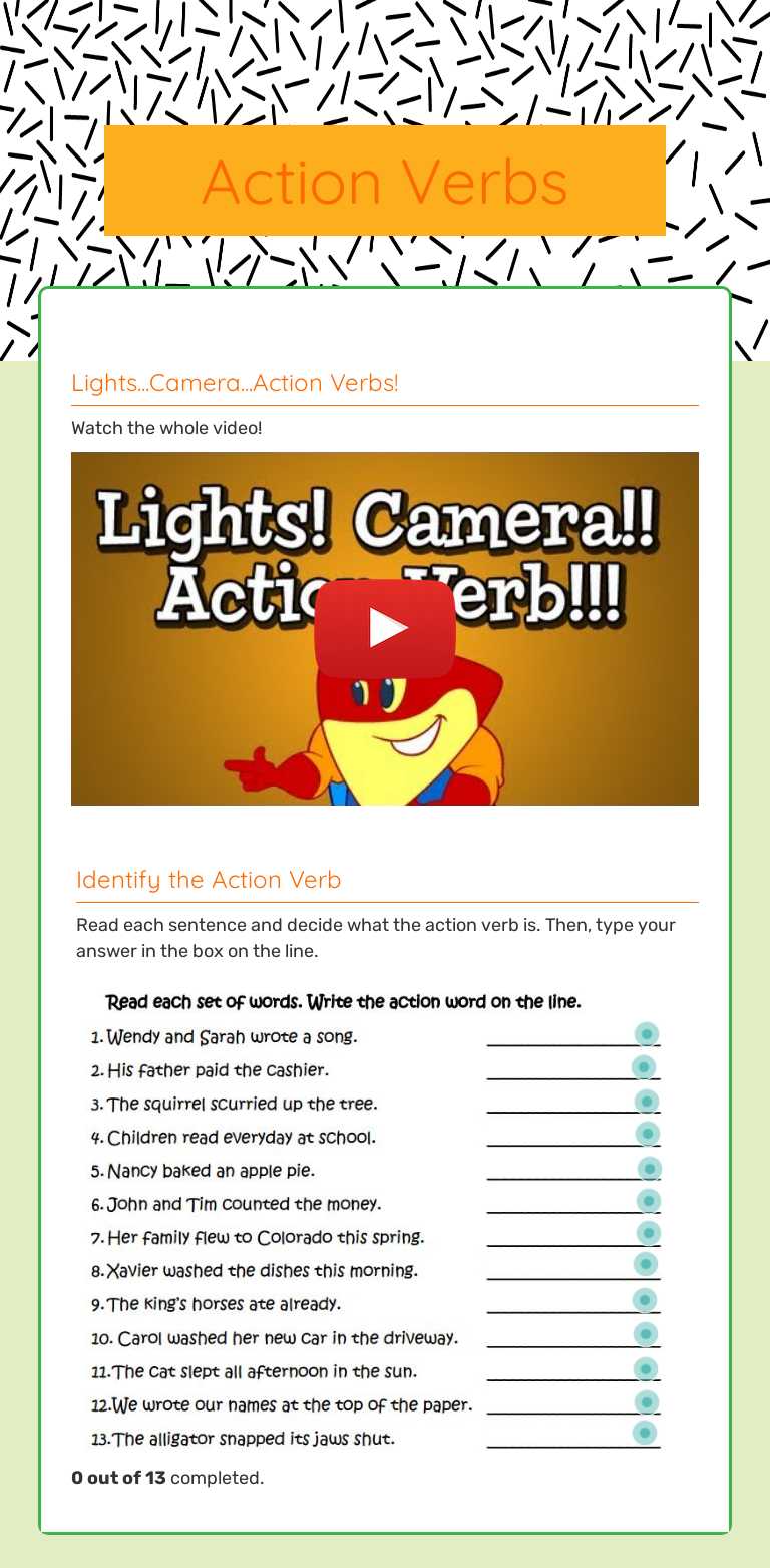 Action Verbs by Donna Hardison | Interactive Worksheet | Wizer.me
