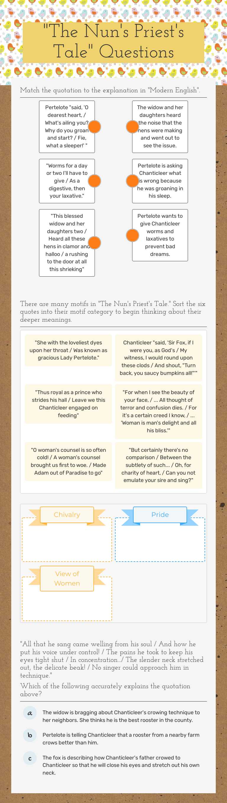 "The Nun's Priest's Tale" Questions by Brittany Clark-Slaughter ...