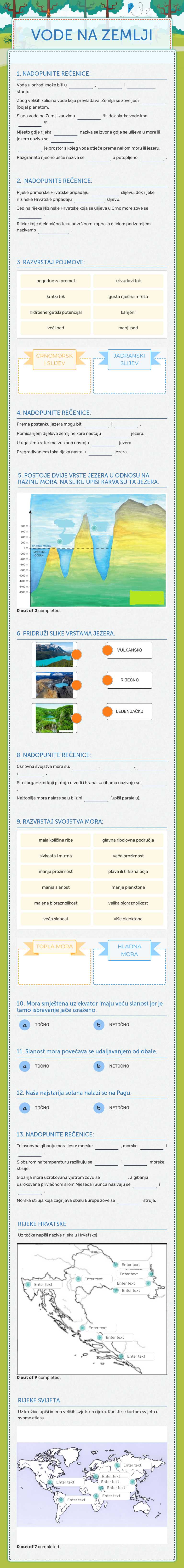 VODE NA ZEMLJI by Martina Lončarević | Interactive Worksheet | Wizer.me