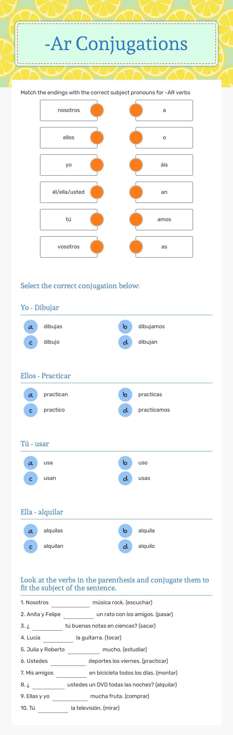 -AR verb conjugations practice for Spanish learners! | -Ar Conjugations ...