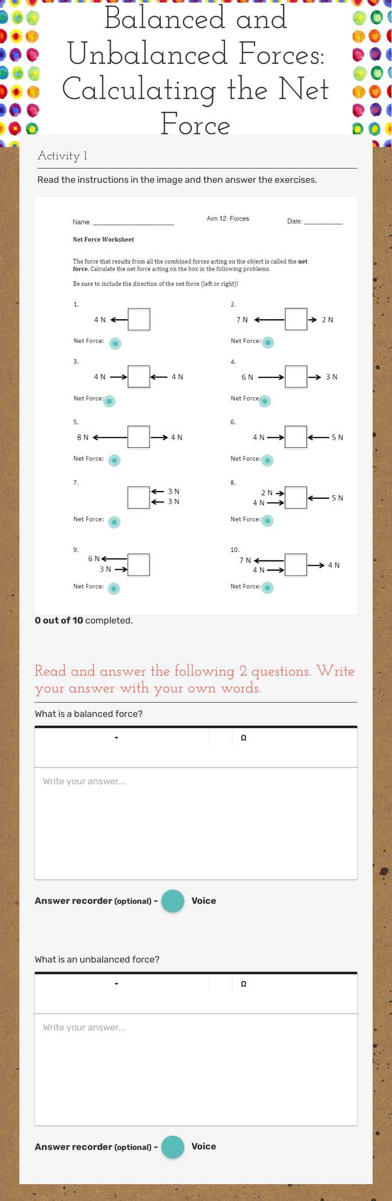 Balanced and Unbalanced Forces: Calculating the Net Force by Bridget ...