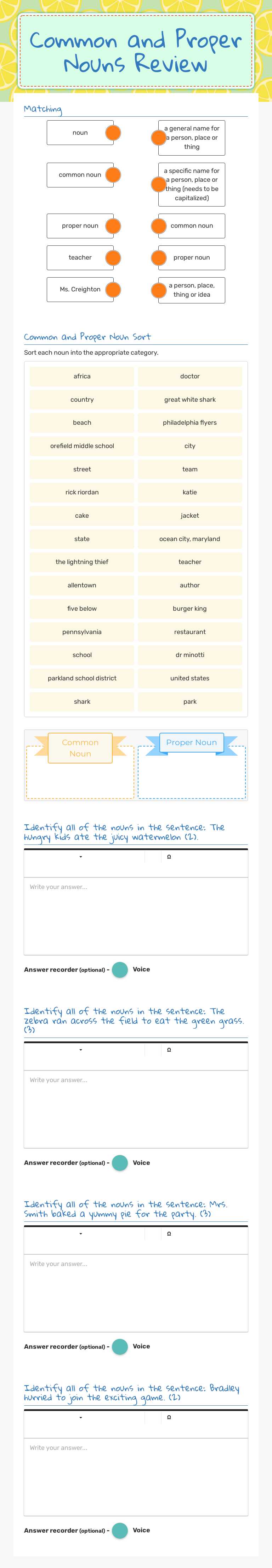 Common and Proper Nouns Review by Matthew Harmon | Interactive ...