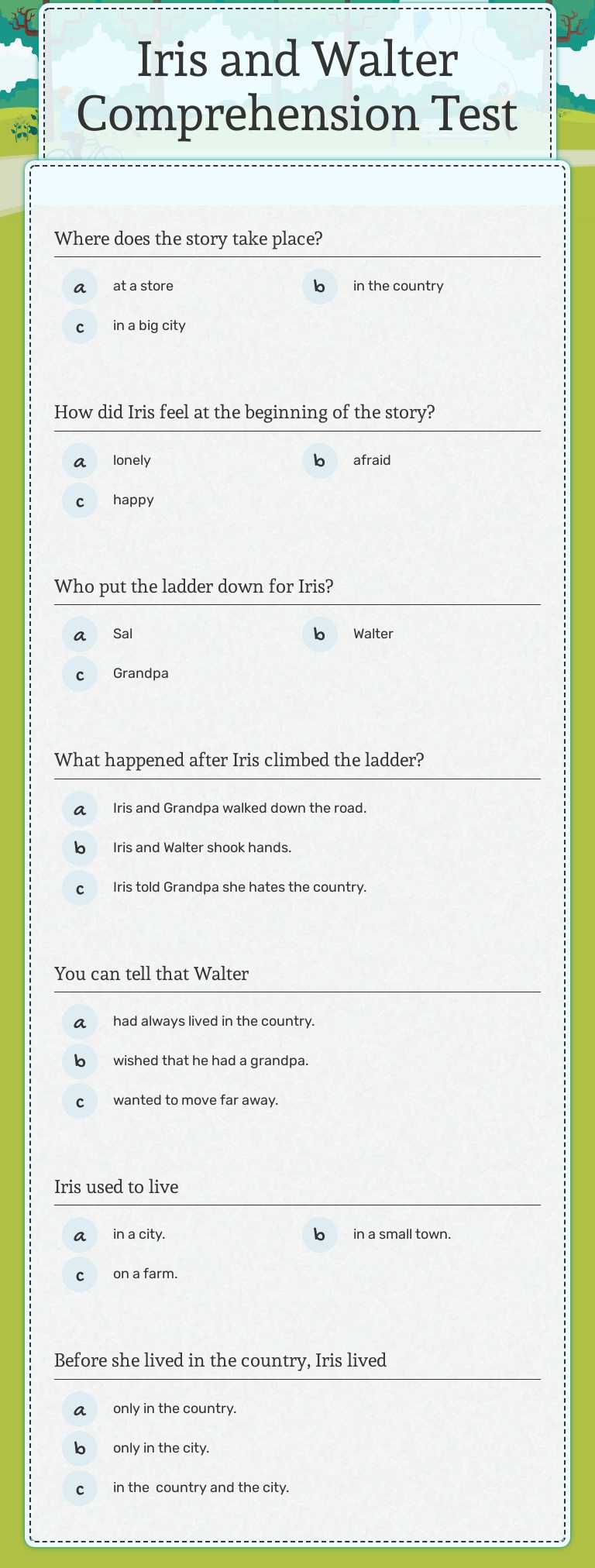 Iris and Walter Comprehension Test by Kris McKinley | Interactive ...