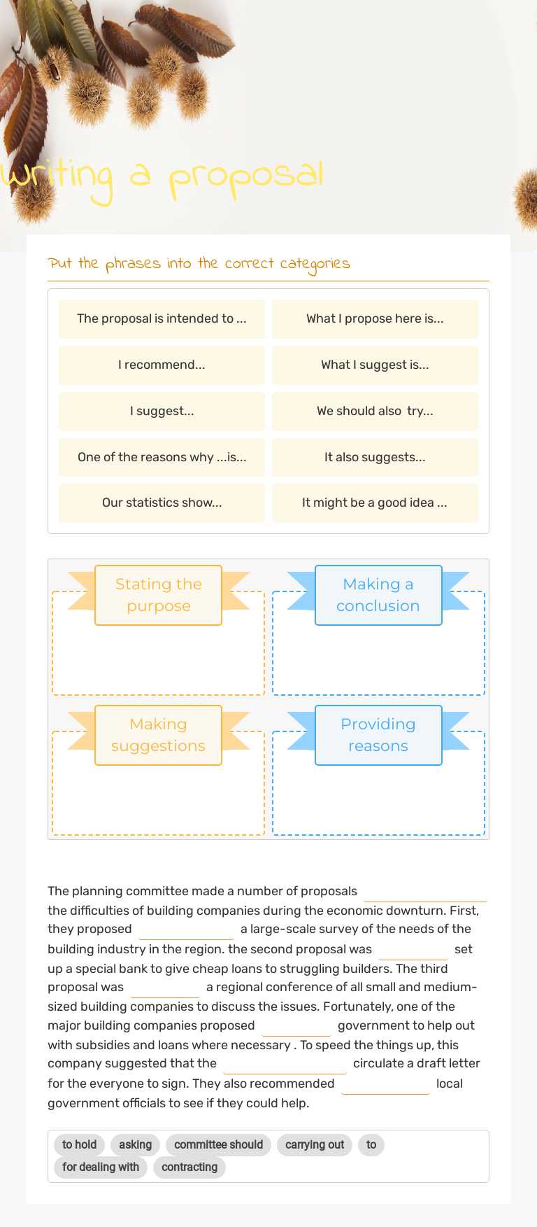 Writing a proposal by Larisa Sviridova | Interactive Worksheet | Wizer.me
