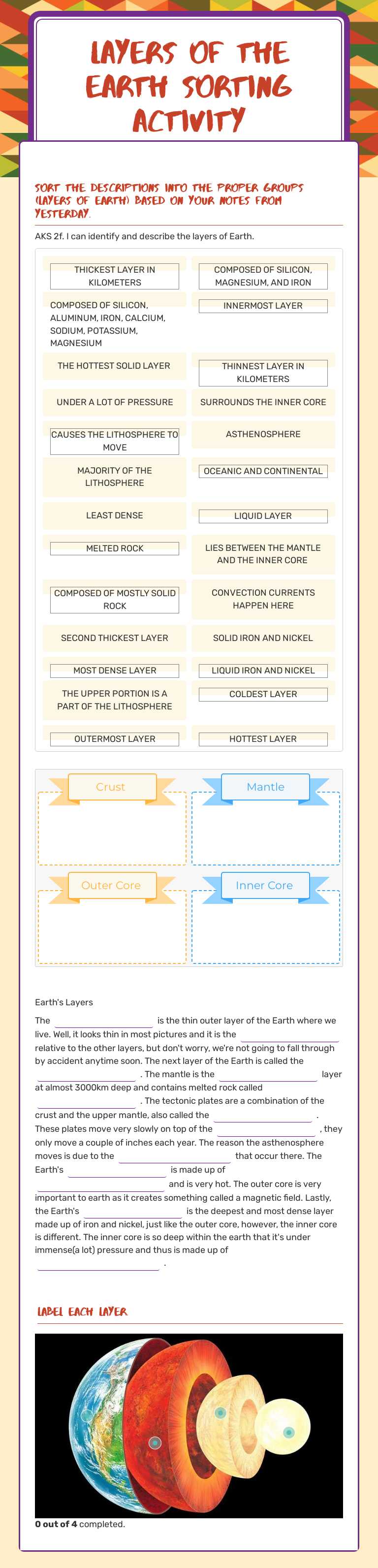 Explore Earth's layers with a fun sorting activity! Learn about the ...