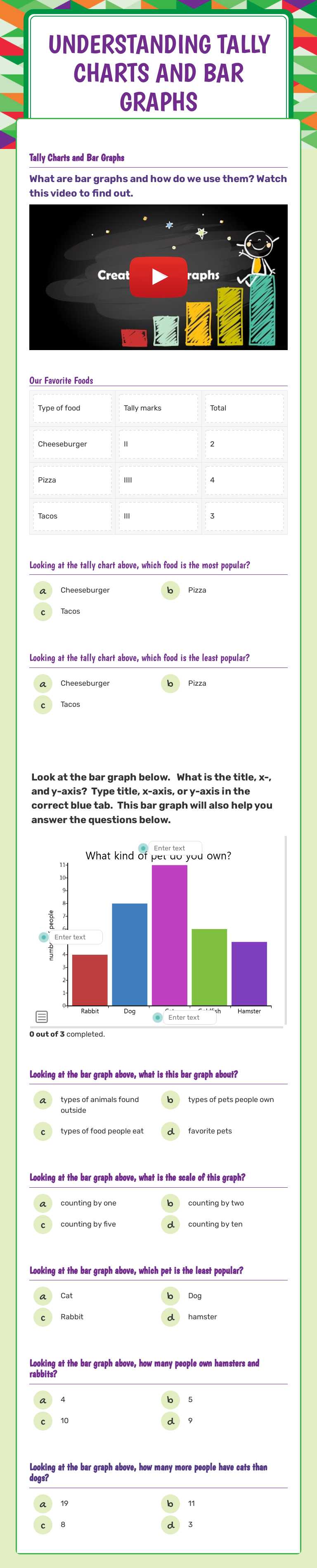 Learn to read and interpret tally charts and bar graphs with fun math ...