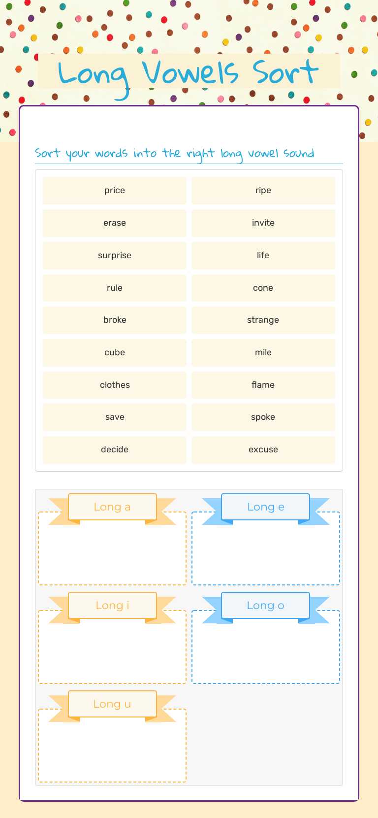 Master long vowel sounds! Fun word sorting for grade 3. | Long Vowels ...