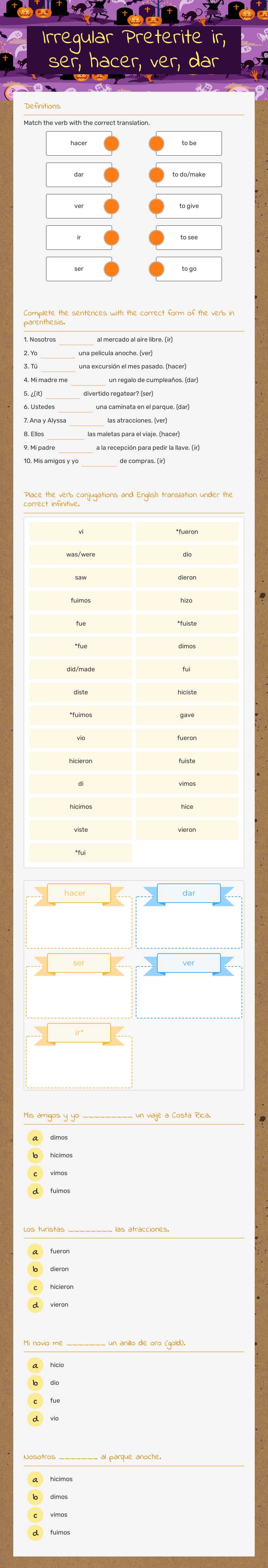 Master Spanish irregular preterite verbs (ir, ser, hacer, ver, dar ...