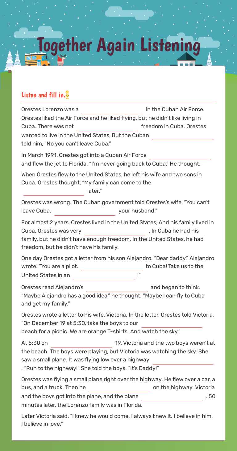 Together Again Listening by Jennifer Lin | Interactive Worksheet | Wizer.me