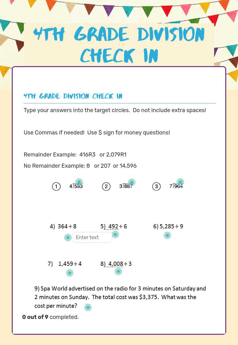 4th Grade Division Check In by Marie Andrews | Interactive Worksheet ...