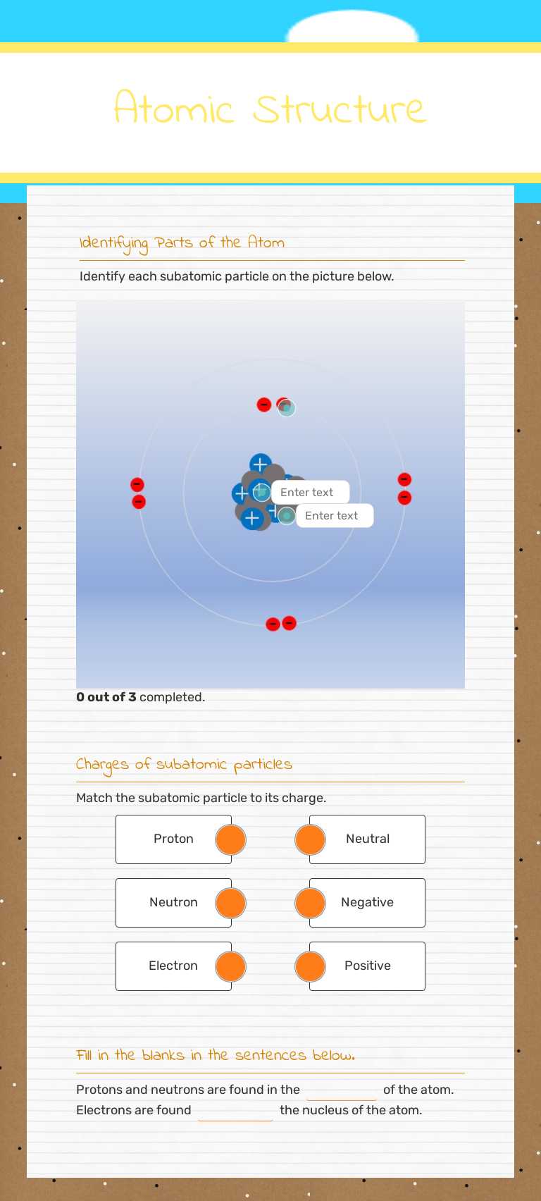 Atomic Structure by Erynn Hayes | Interactive Worksheet | Wizer.me
