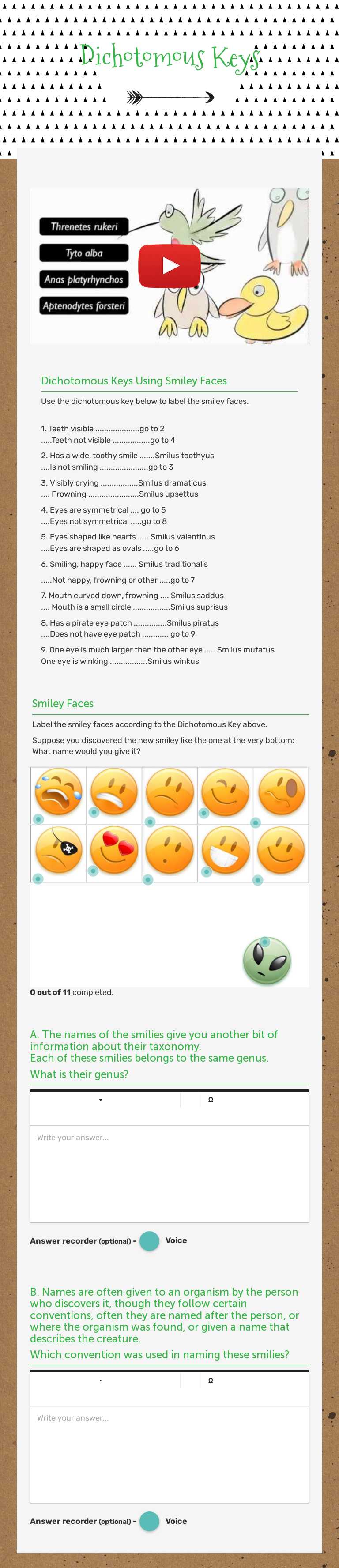 Classify fun smiley faces using a dichotomous key! A science worksheet ...