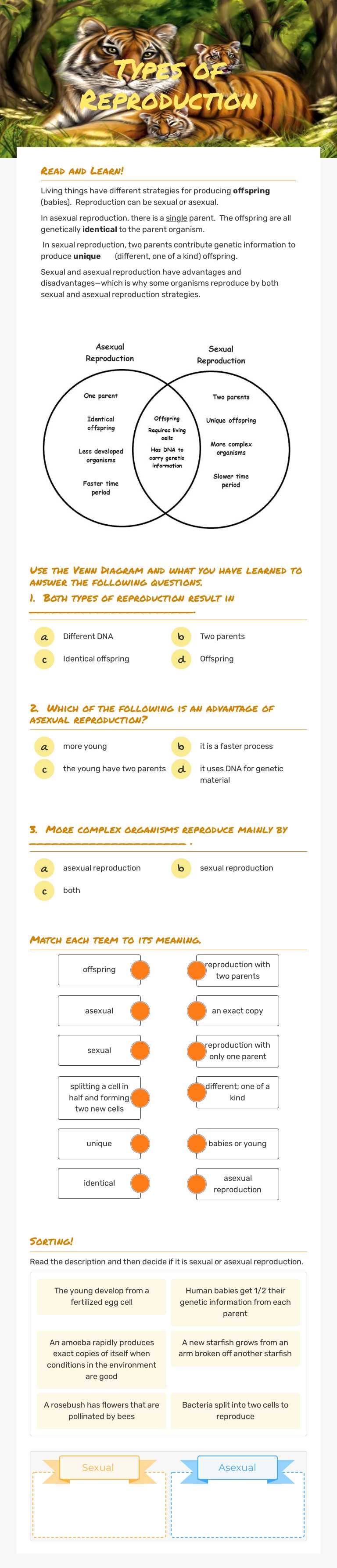 Learn about sexual and asexual reproduction! This worksheet helps you ...
