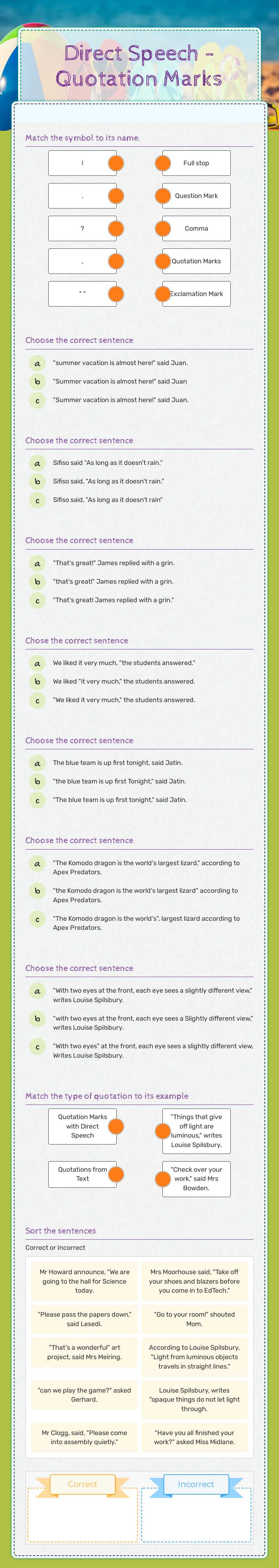 Direct Speech - Quotation Marks by N McCain | Interactive Worksheet ...