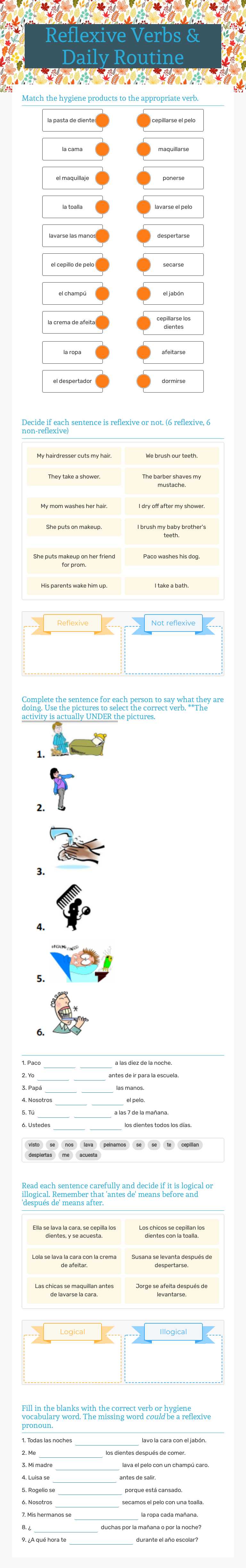 Reflexive Verbs & Daily Routine by Laurie Hicks | Interactive Worksheet ...