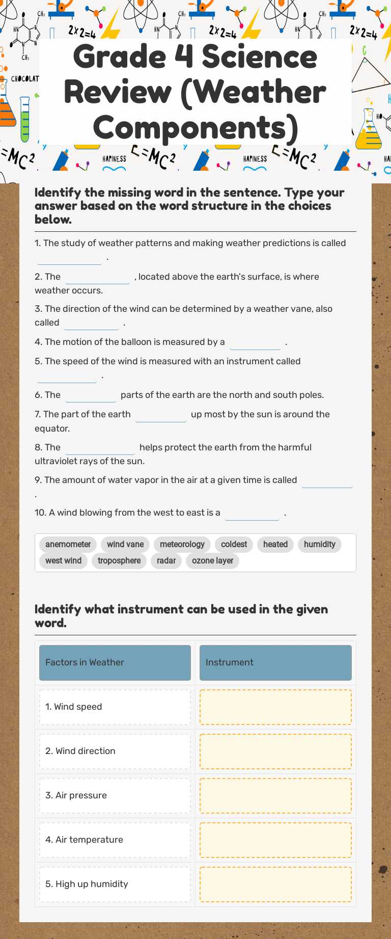 Grade 4 Science Review (Weather Components) by Ages Teacher ...