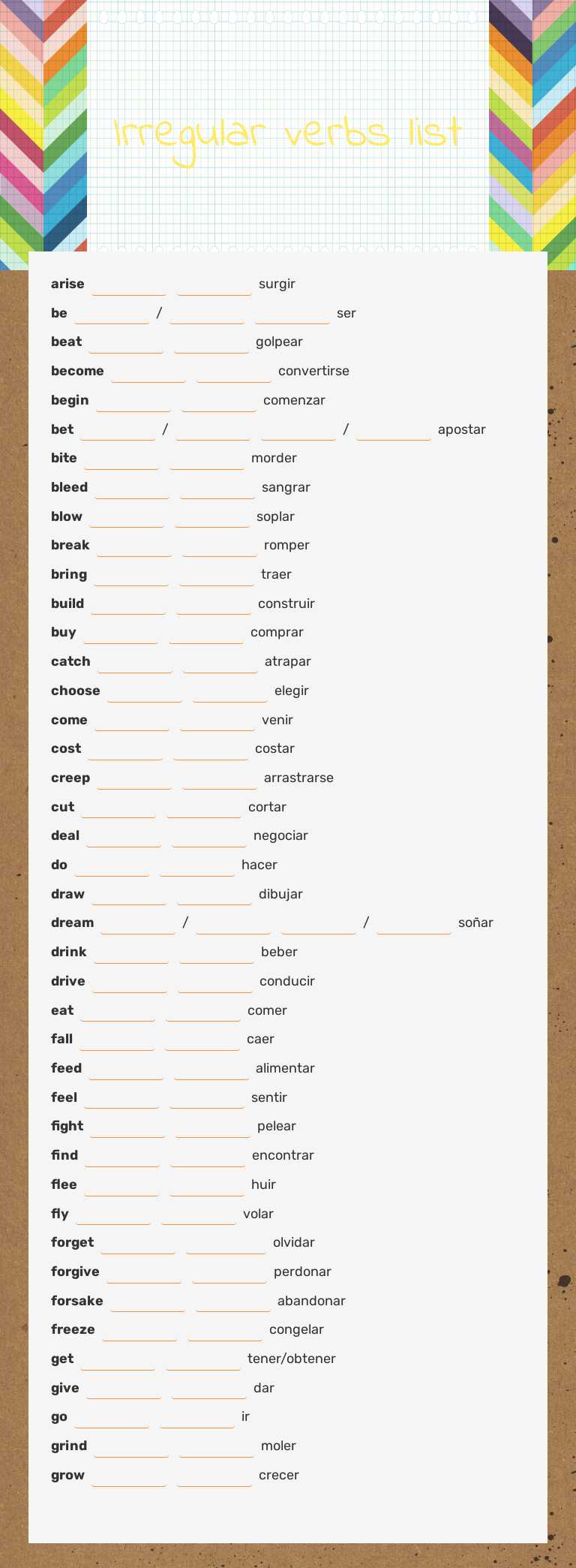 Irregular verbs list by José Manuel Rivas | Interactive Worksheet ...